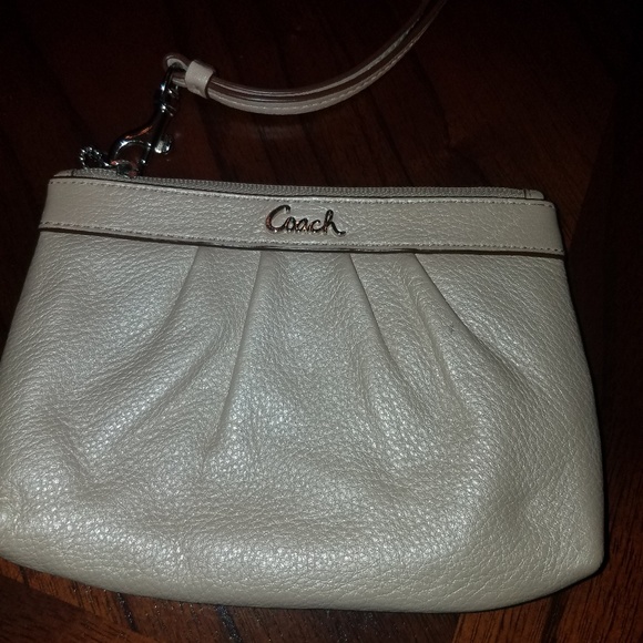 Coach | Bags | Coach Cursive Beige Wristlet | Poshmark